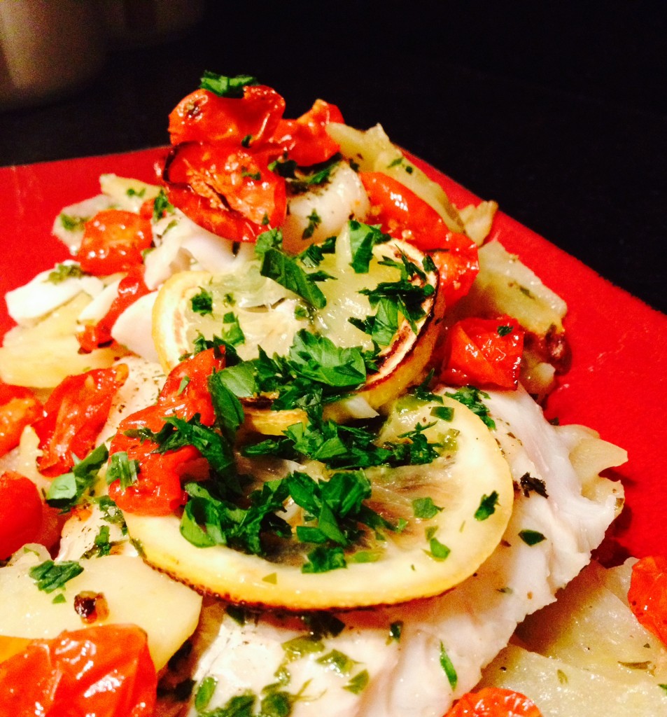 roasted lemon cod on crispy potato bed - radish*rose
